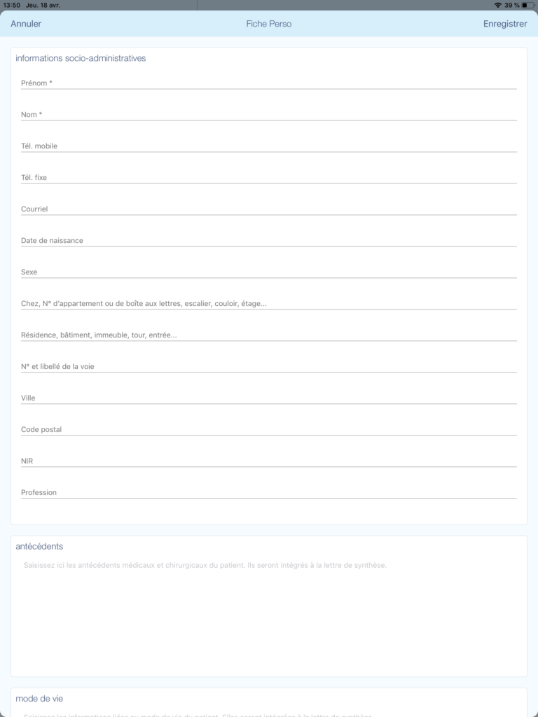Comment créer un dossier patient sur l'application mobile?